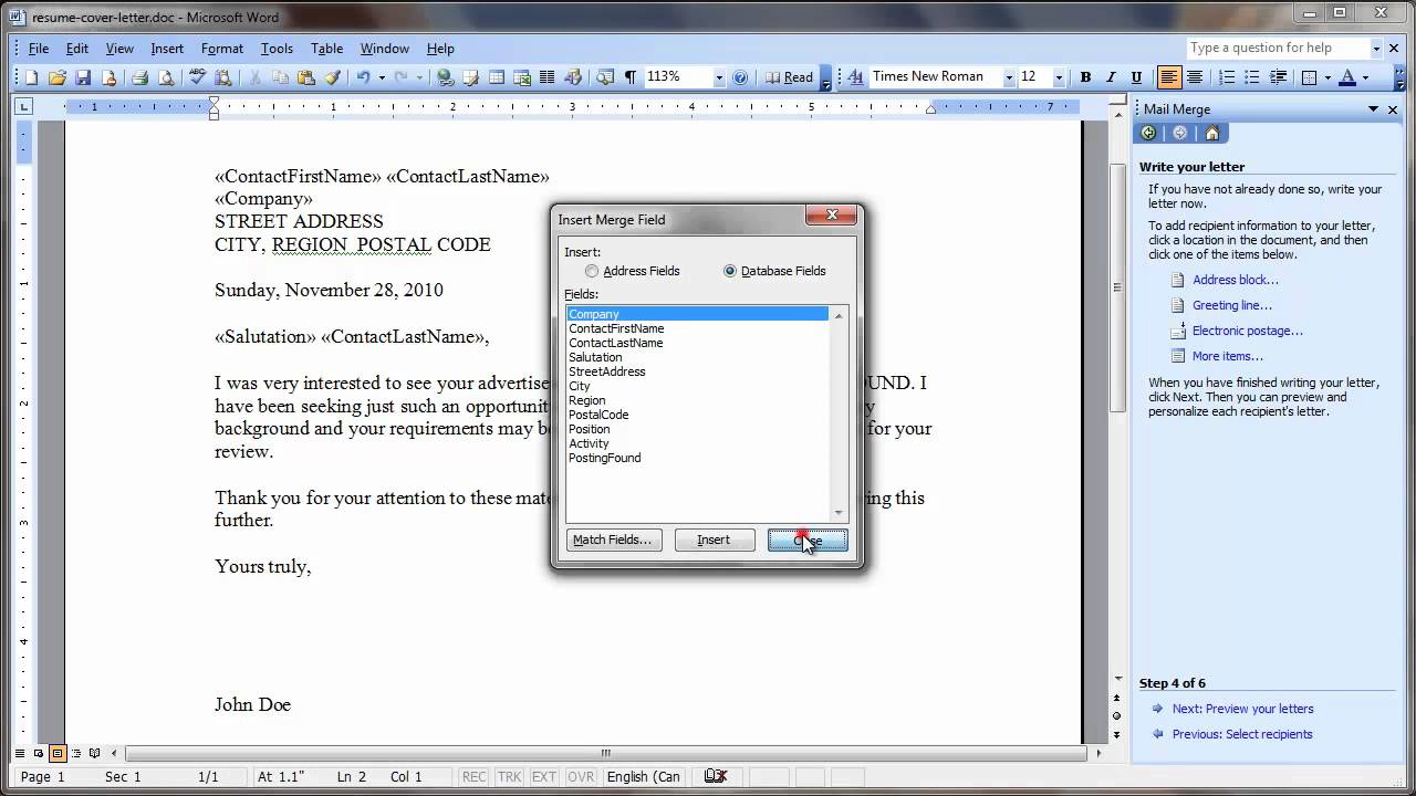CPSC100 Mail Merge Exercise - YouTube