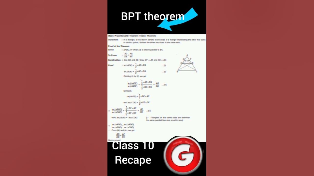 Class 10 Recape | BPT theorem | Preparing for exam | Maths #boardexam # ...