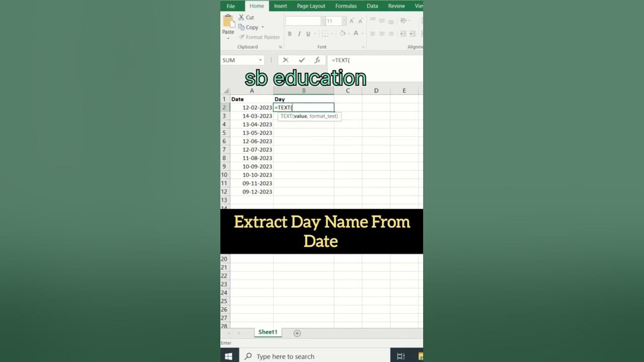 Excel Tricks And And Tips Excel Short Extract Day Name From Date Excel Computer Shorts