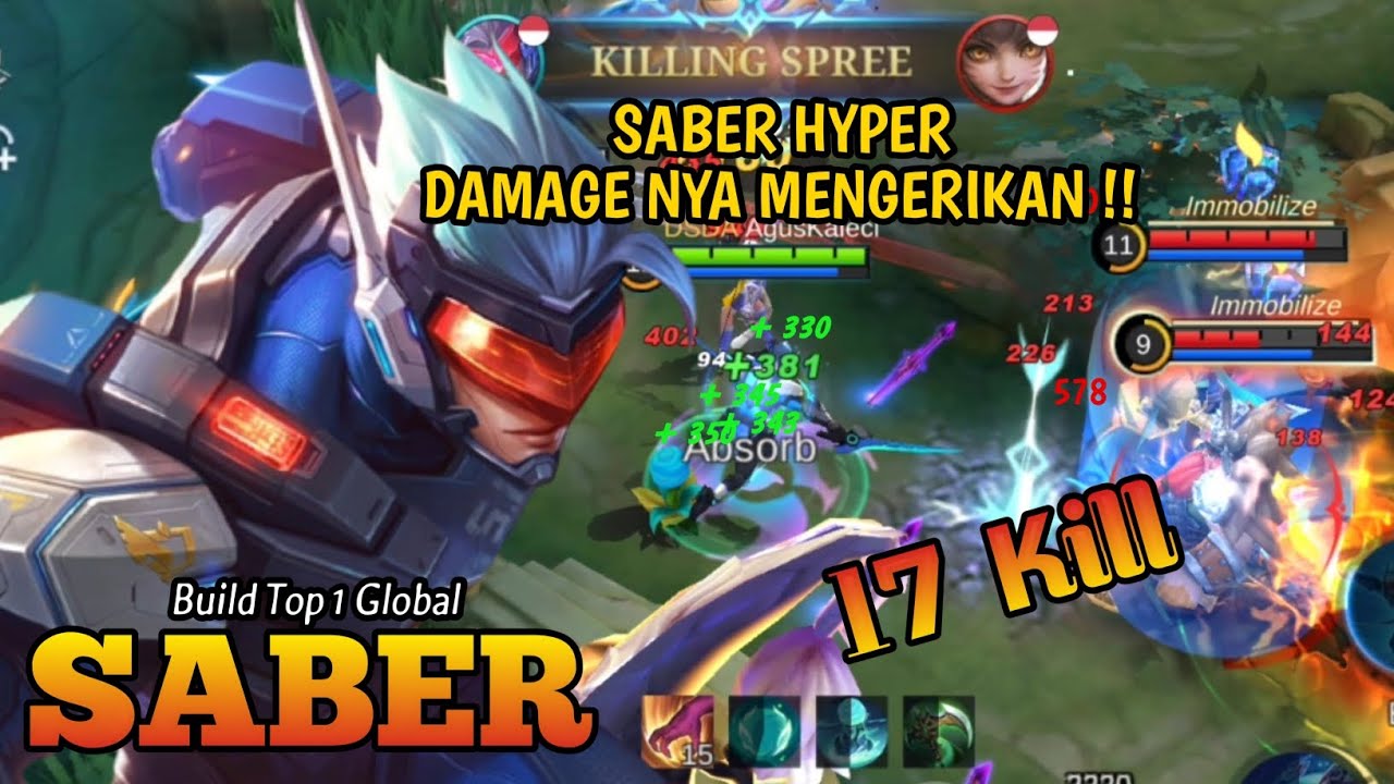 17 Kills!! Saber Hyper Damage nya Mengerikan, Build Top 1 Global, Mlbb ...
