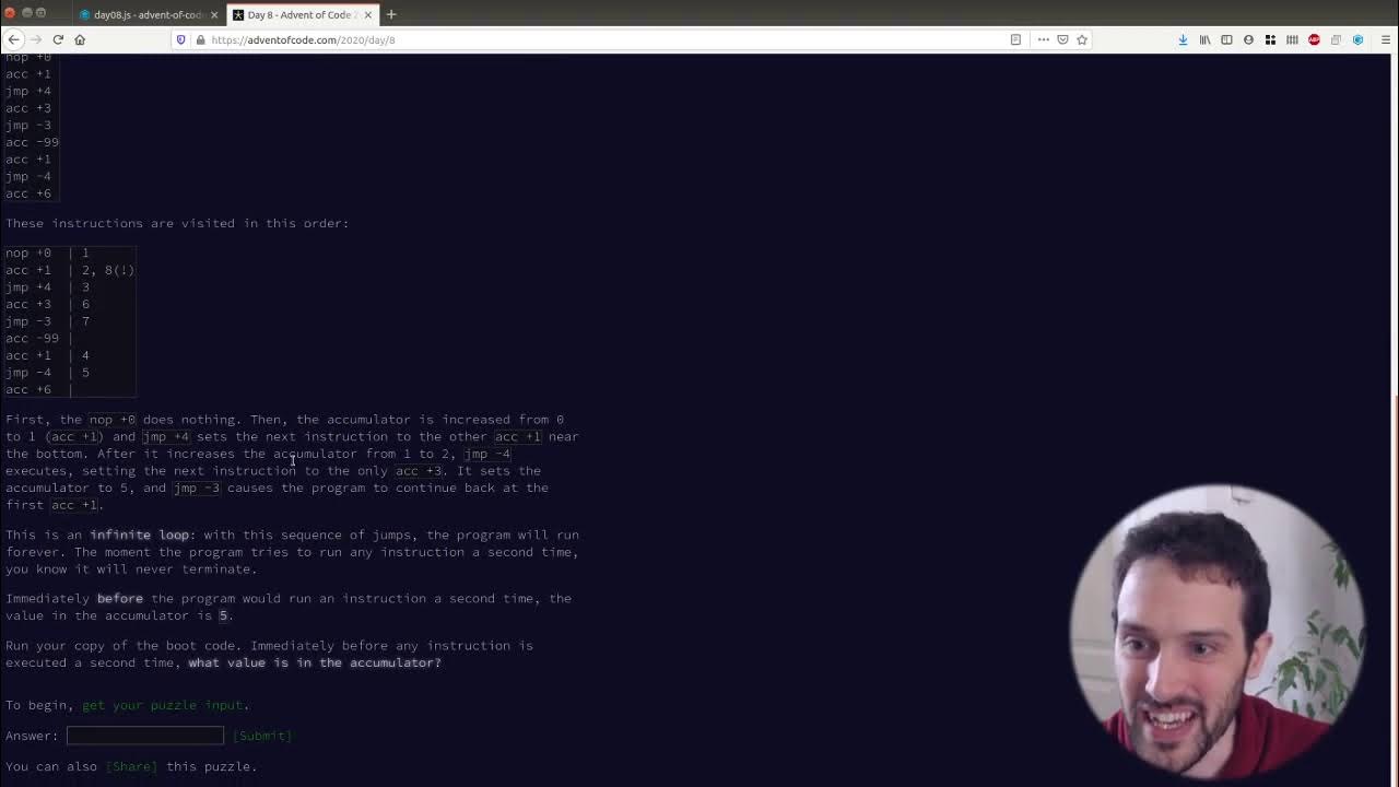 Solving day 8 of Advent of Code 2020 in JavaScript - YouTube