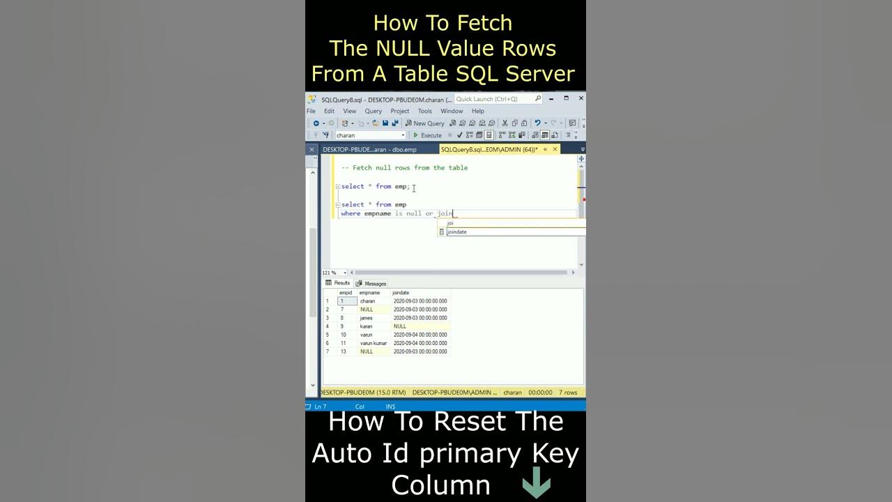 Filter and Select the null value rows in sql server database - YouTube