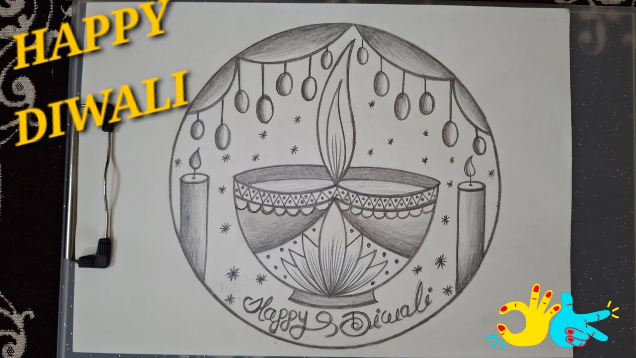How To Draw Diya | Diwali Drawing Easy | Happy Diwali Pencil Drawing ...
