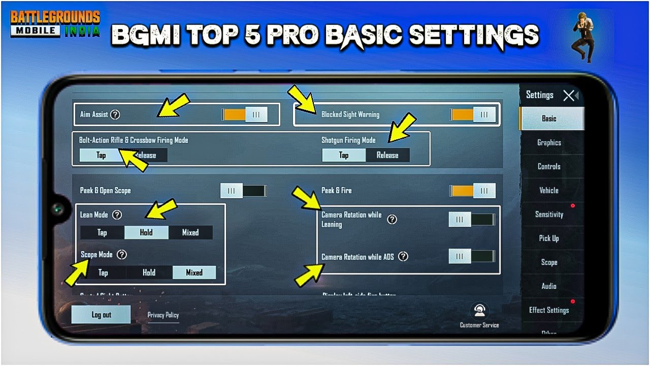 BGMI TOP 5 PRO BASIC SETTINGS | BGMI BEST SETTINGS | BATTLEGROUNDS ...