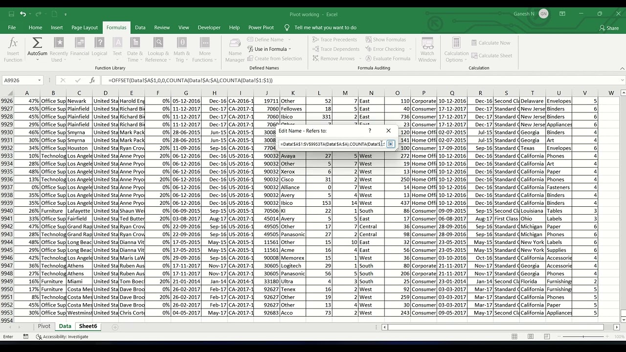 How to use Offset & Table used in Pivot - YouTube