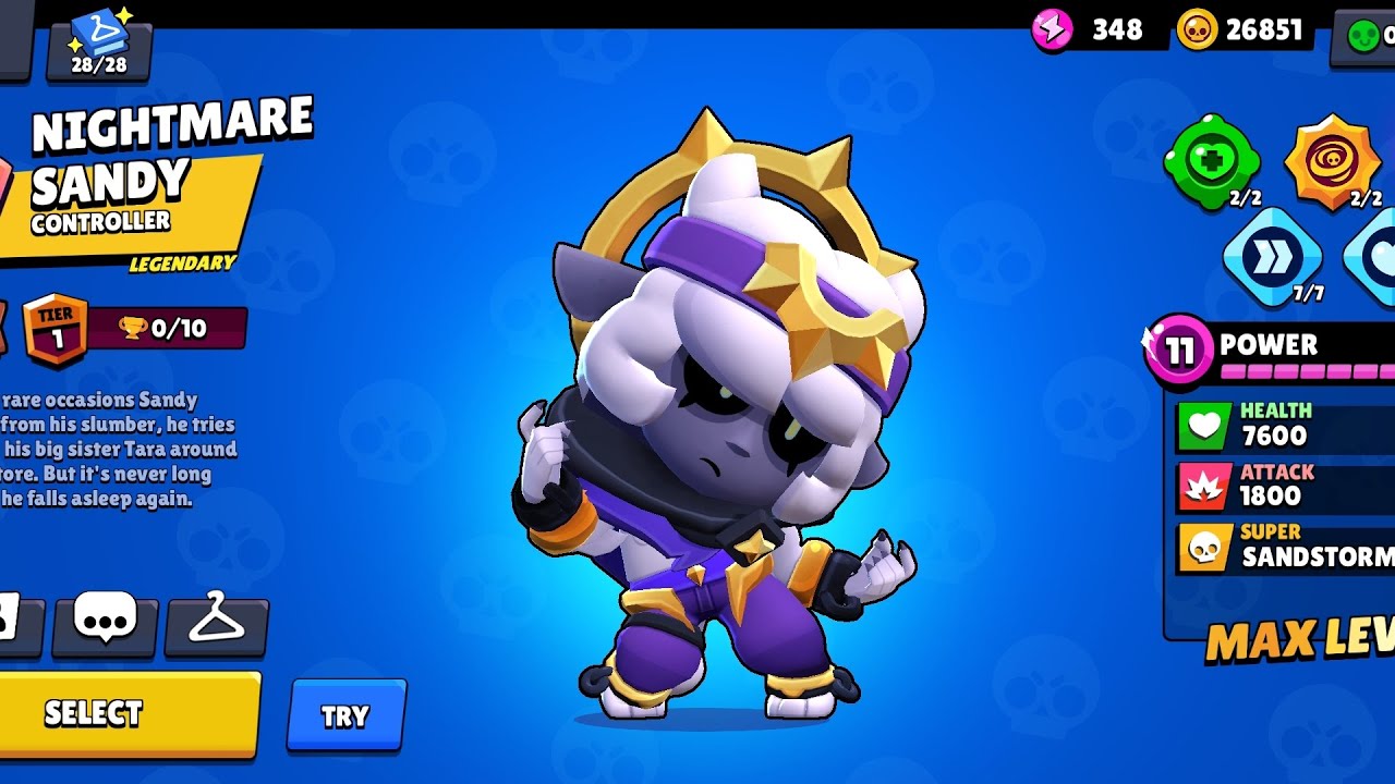 All NightMare Sandy Skin Animations In Brawl Stars! - YouTube