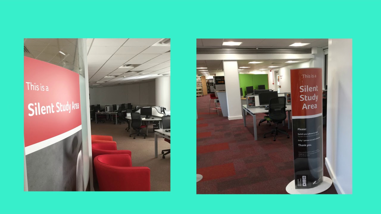 Study spaces in the library at the University of Huddersfield. - YouTube