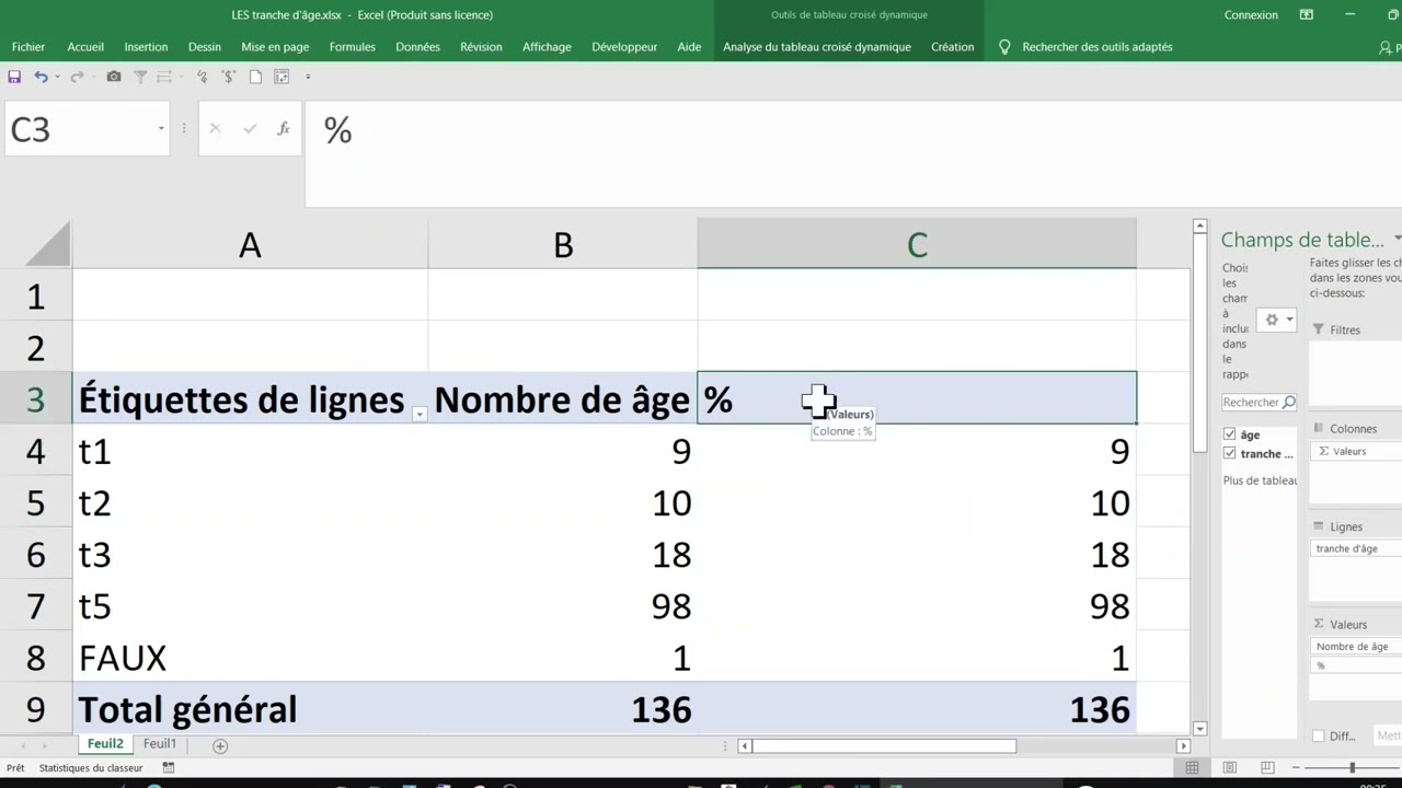 traiter les tranches d'âges avec tableau croisé dynamique EXCEL - YouTube