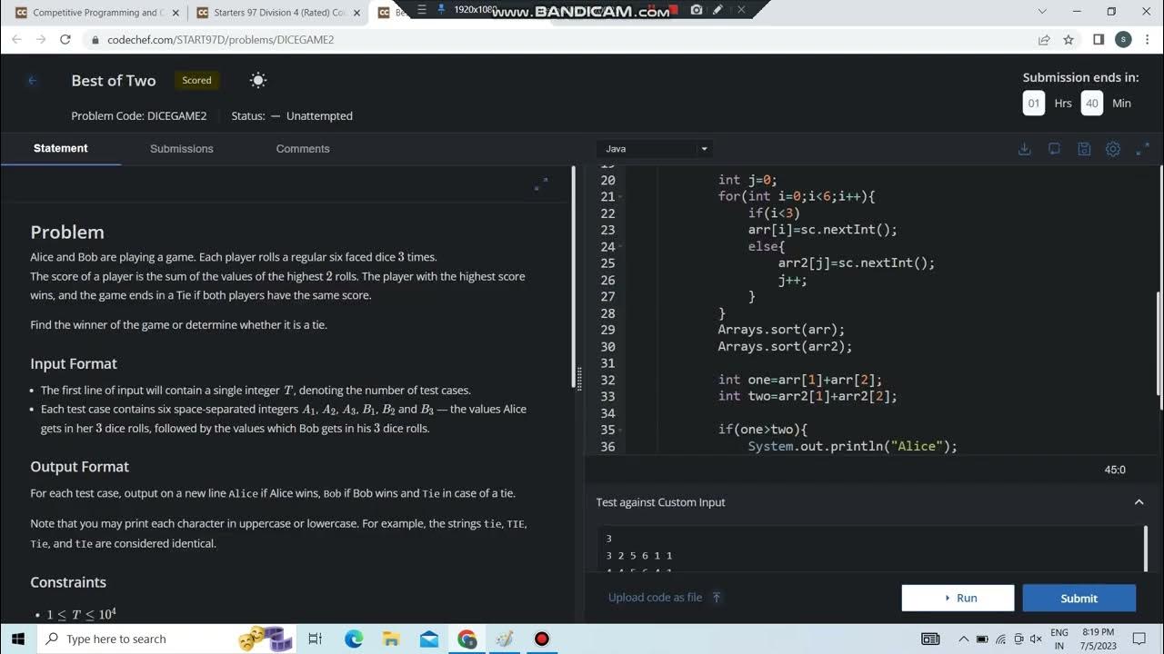 Best of Two | Codechef | Starters 97 | Solution Code In Comment. - YouTube