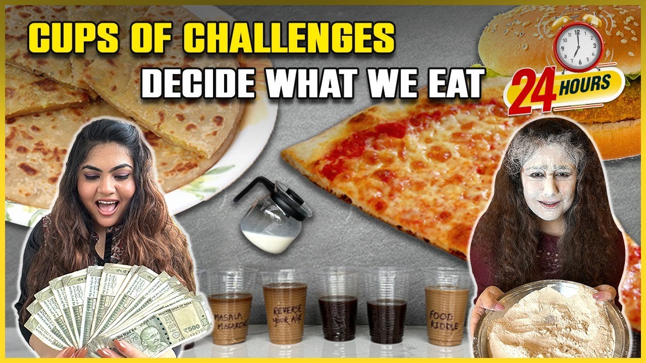 Cups of Challenges Decide What We Eat for 24 hours Food Challenge ...