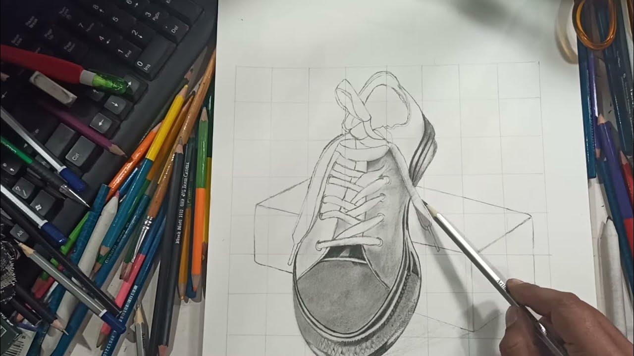 How to Draw Shoes using Grid method|Episode 2 |GRID method drawing for ...