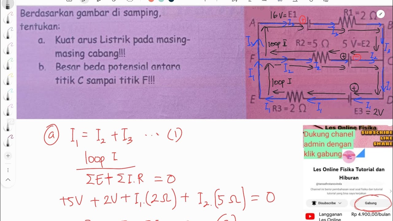 menghitung kuat arus pada R1 R2 dan R3 dari persamaan hukum ii kirchoff ...