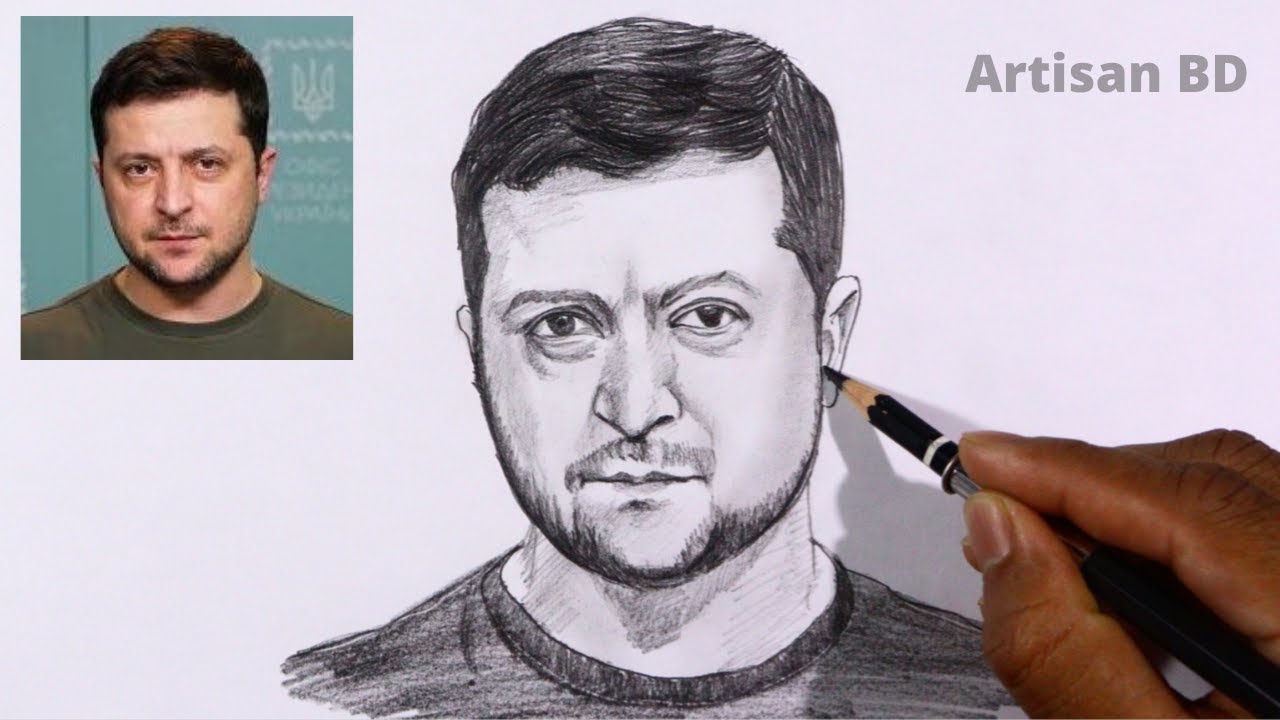 Drawing of Ukrainian President Zelensky | step by step easy pencil ...