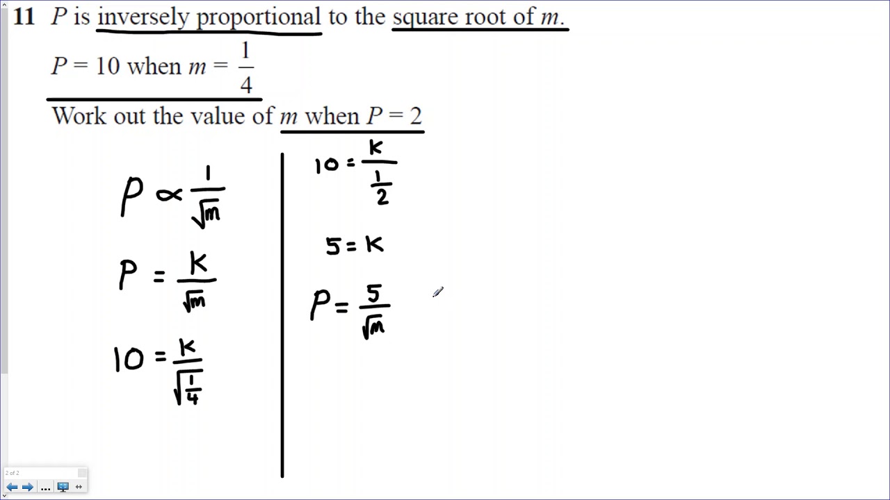 Edexcel Mock set 3 Higher P1 Q11 Grade (6-9) 'Inverse Proportion' - YouTube