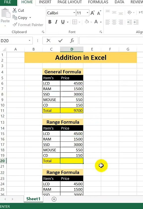 Addition Formula in Excel. - YouTube