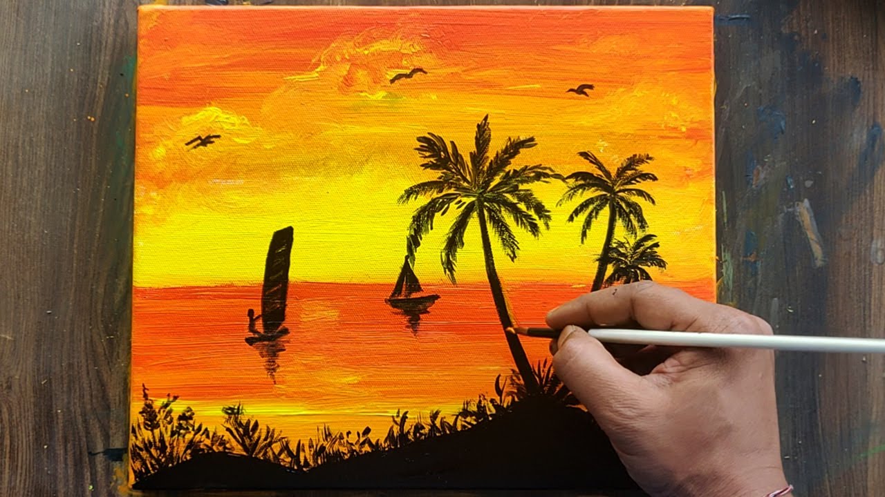 How to Draw a Beautiful Scenery with Acrylic Paints. Easy Drawing ...