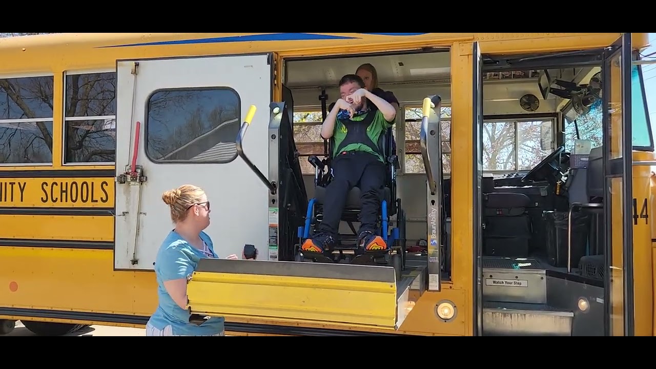 Sam getting home from school & off the school bus lift 4.13.23 ...