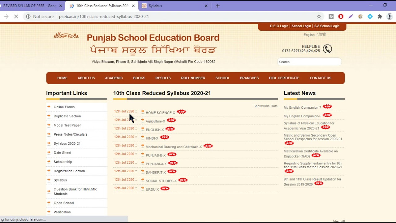 PSEB BOARD Reduced Syllabus Session 2020 21 Download Now With New Links PSEB BOARD Reduced Syllabus Session 2020 21 Download Now With New Links