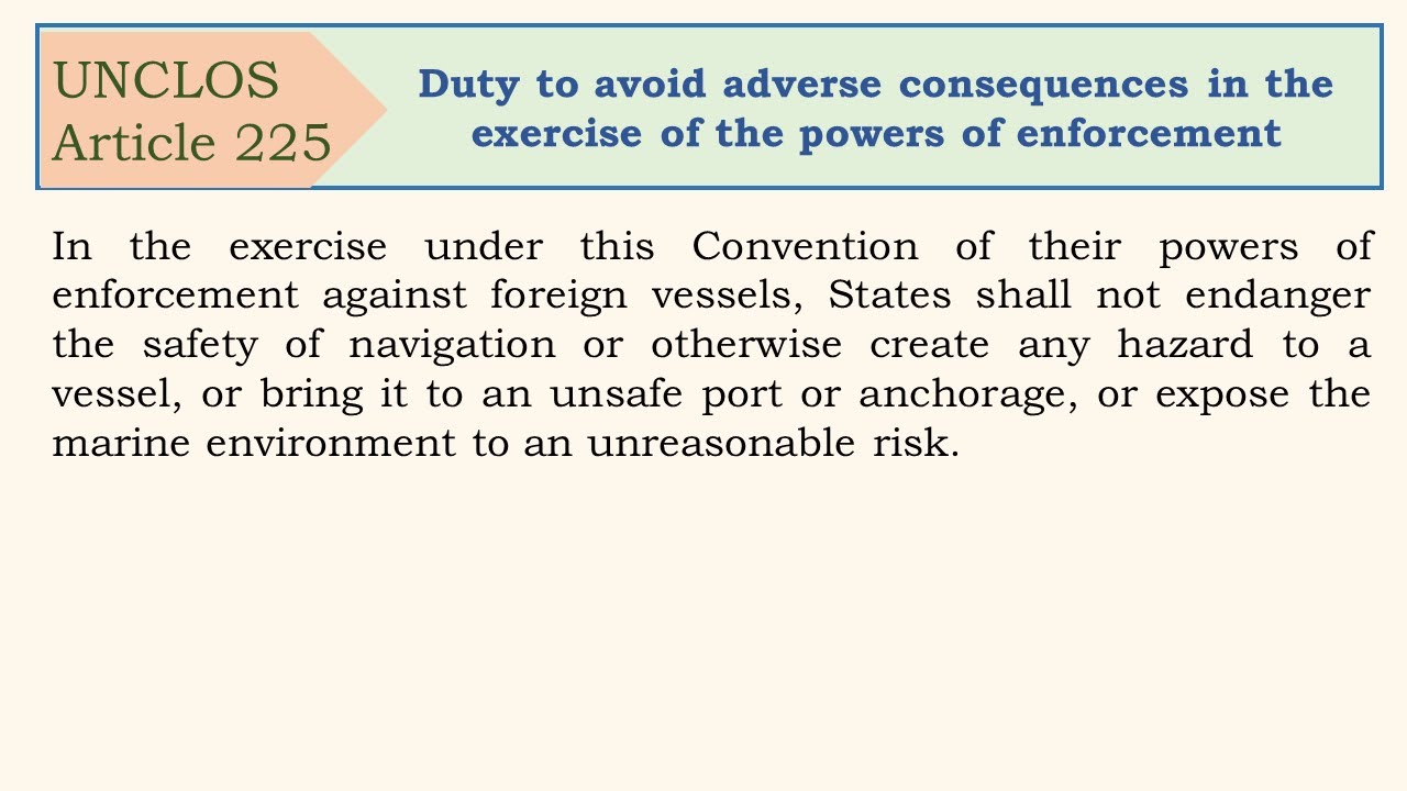 UNCLOS, Article 225, Duty to avoid adverse consequences in the exercise ...