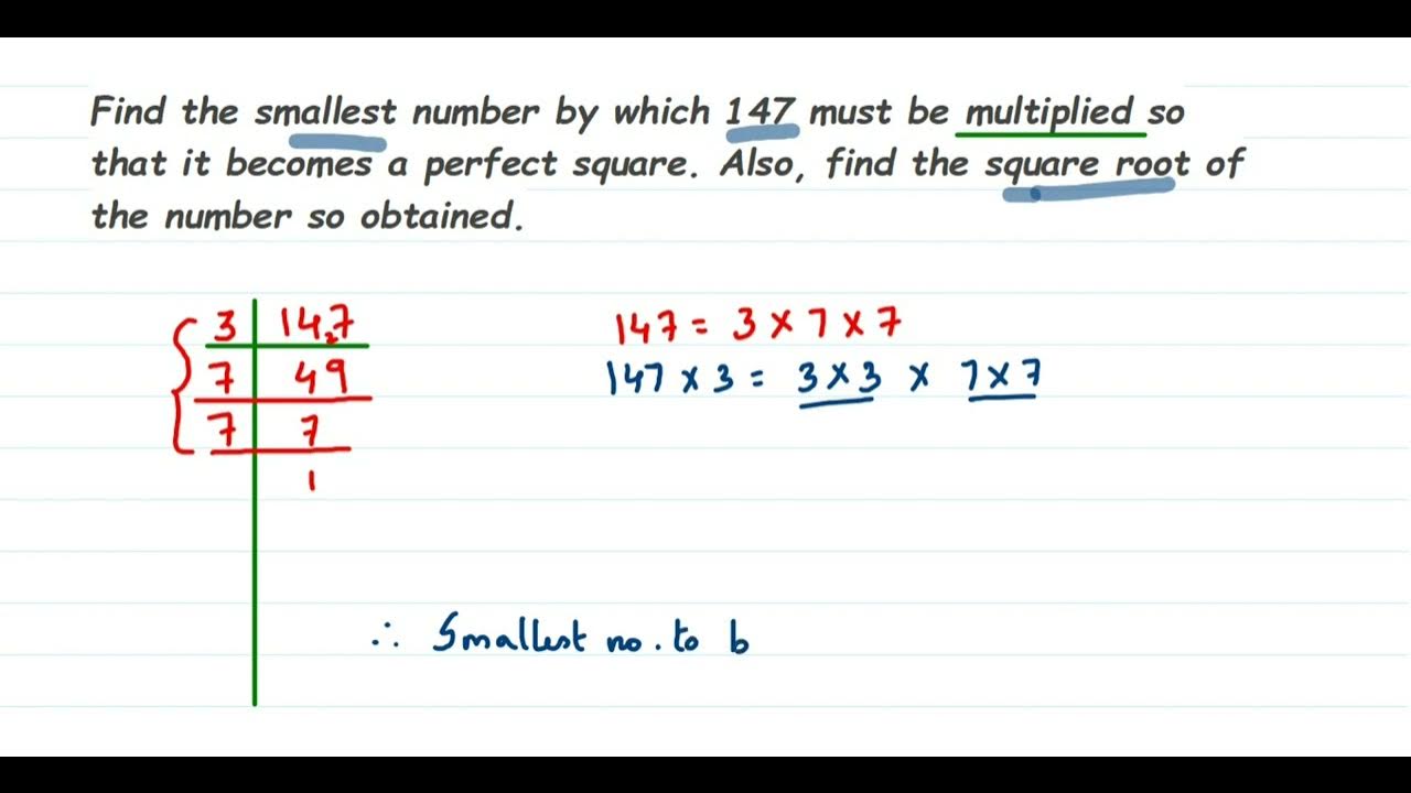 Find the smallest number by which 147 must be multiplied so that it becomes a perfect square ...