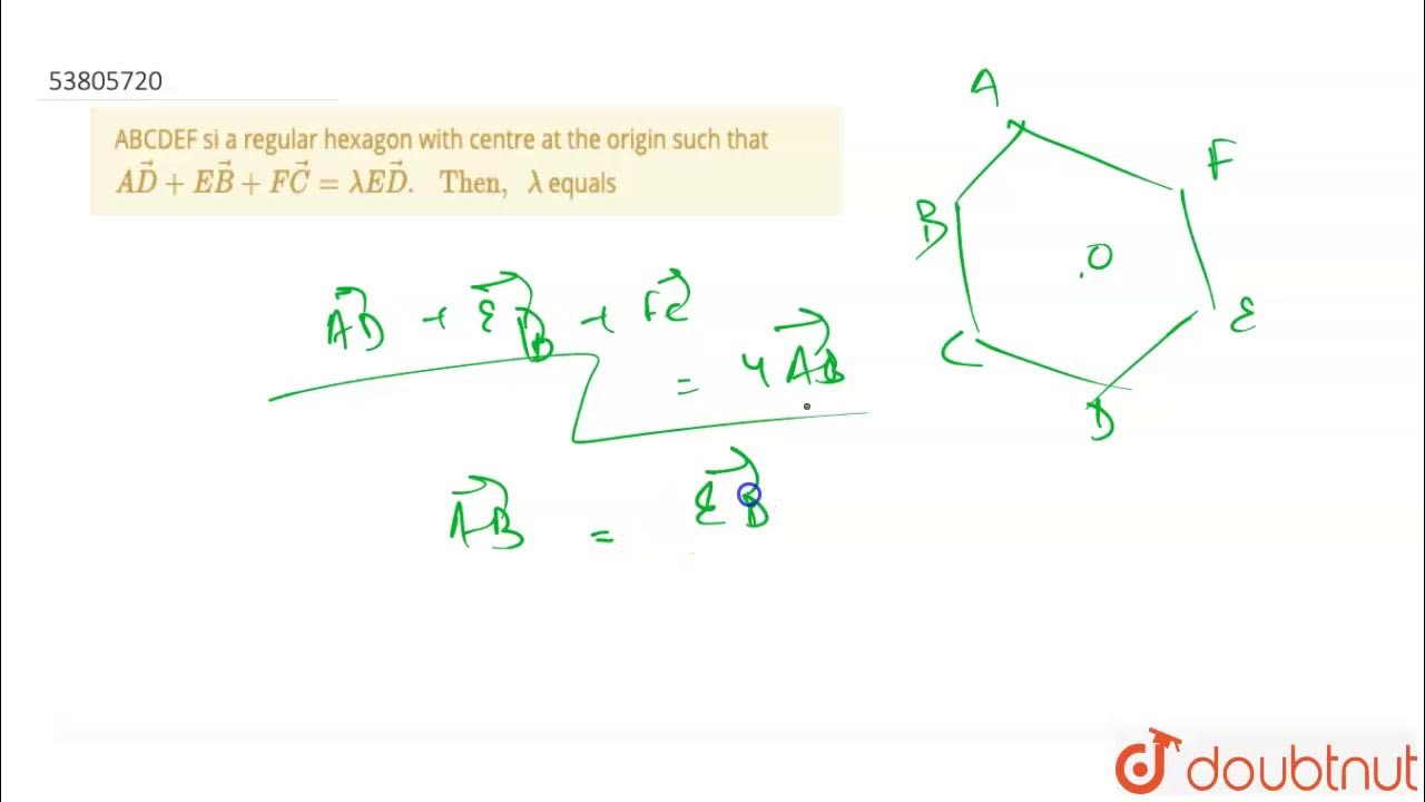 ABCDEF si a regular hexagon with centre at the origin such that `A vec D + E vec - YouTube