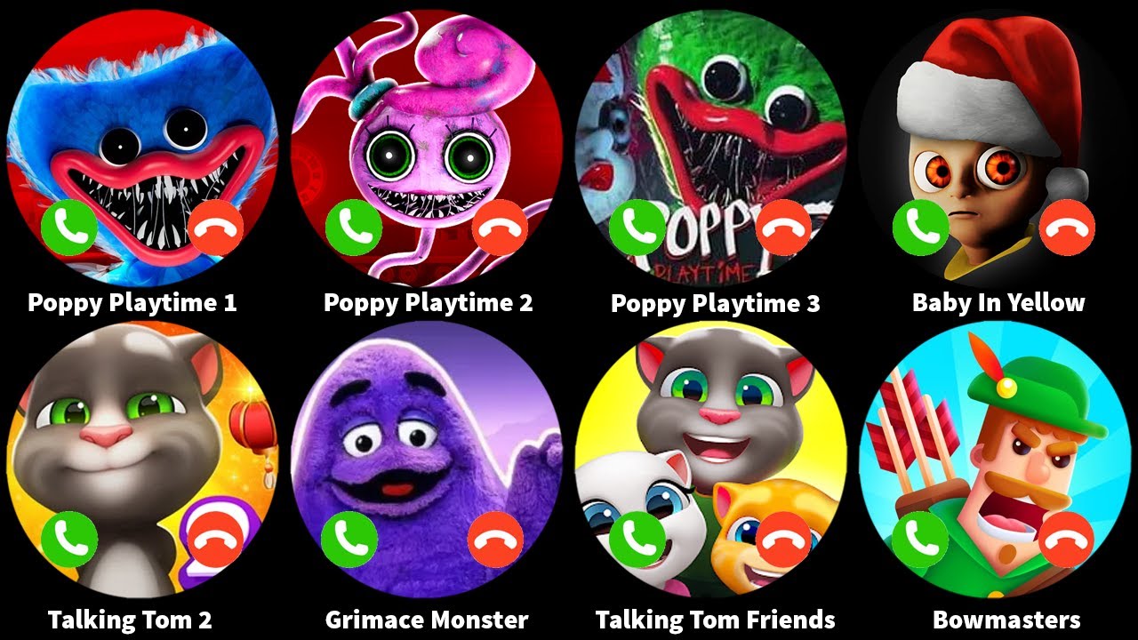 Poppy Playtime Chapter 1+2+3,The BabyInYellow,My Talking Tom 2,Grimace ...