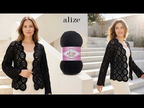 Alize Cotton Gold ile Motifli Baharlık Hırka
