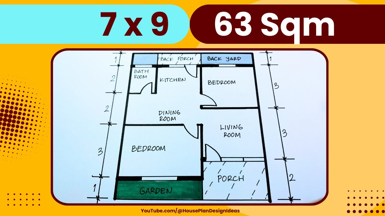 7x9 House Plan Design 63 square meter 2 Bedroom - YouTube