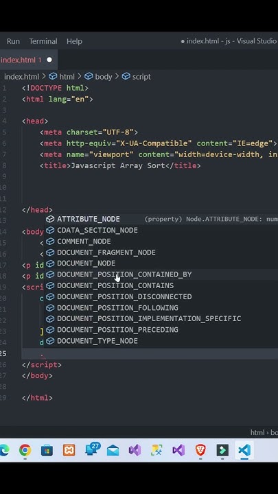 Sort Array Method Javascript Tutorial Html Css Javascript Array Method Sorts Shorts