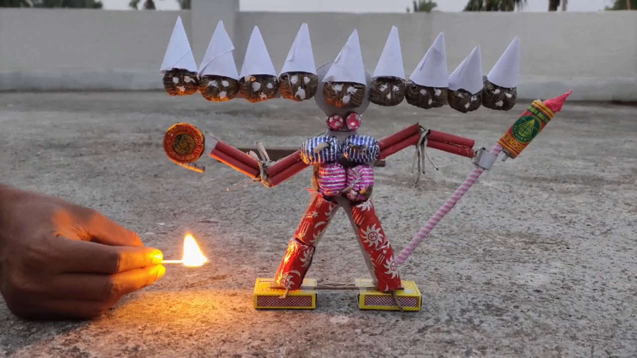 Ravana dahan, Making ravana with sutli bomb and crackers and burning ...