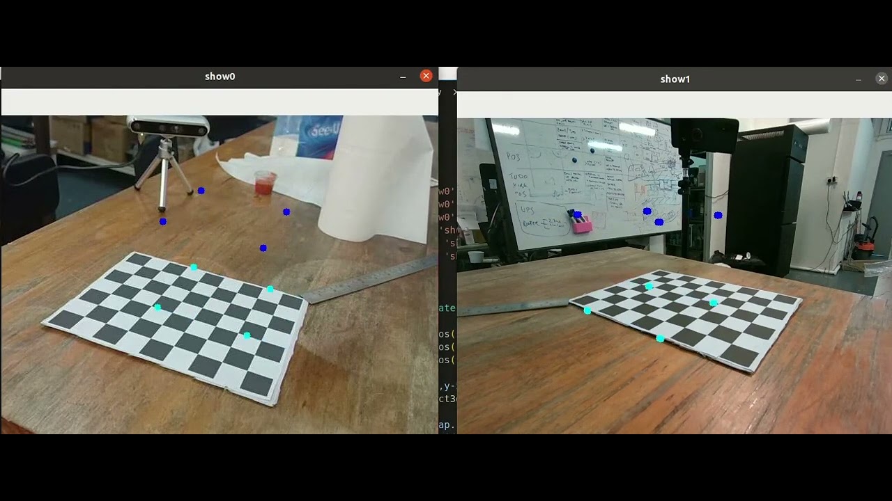 Projection of world cube into multi cameras after intrinsic and ...