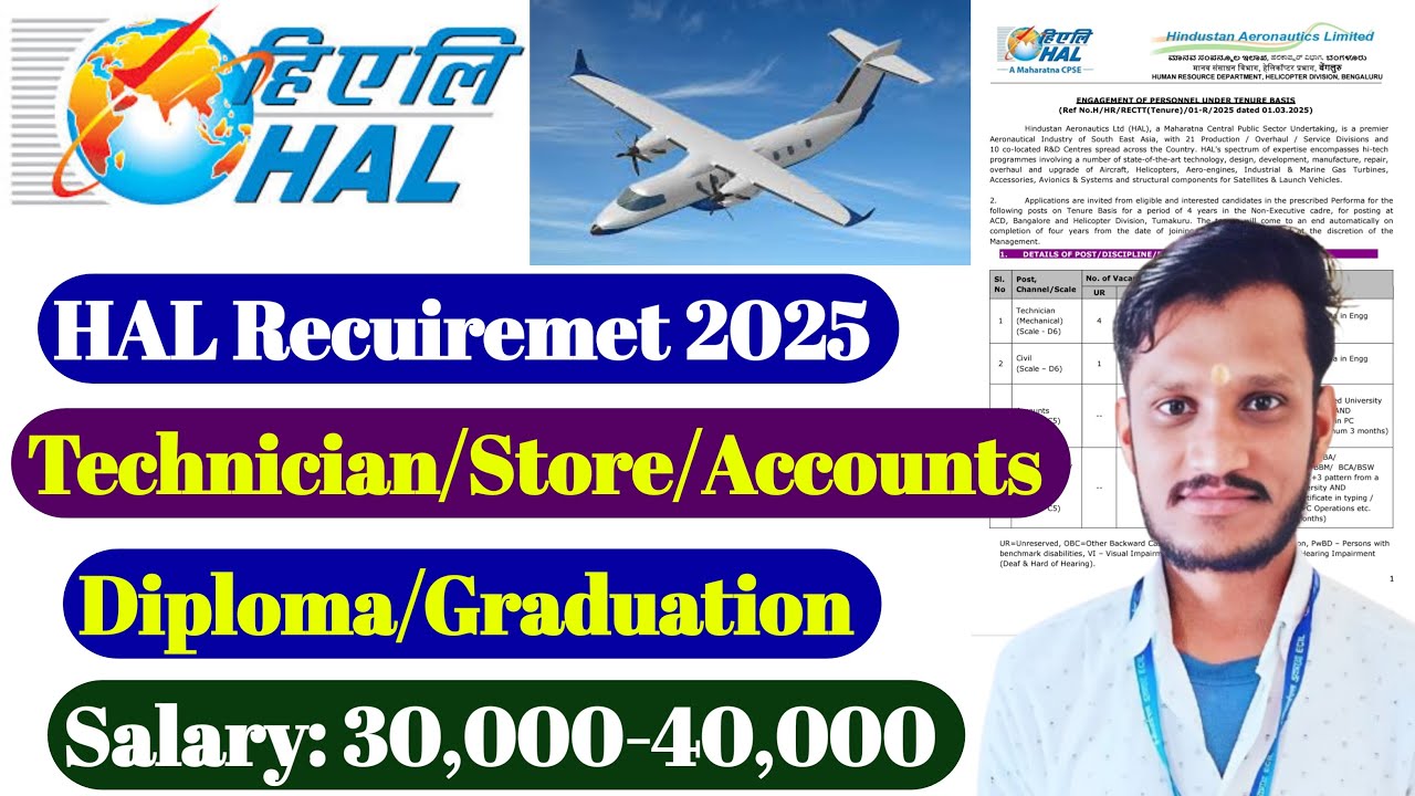 HAL Recuiremet 2025 | HAL नई भर्ती | HAL Technician job | Salary -25k-40k | HAL Bangalore ...
