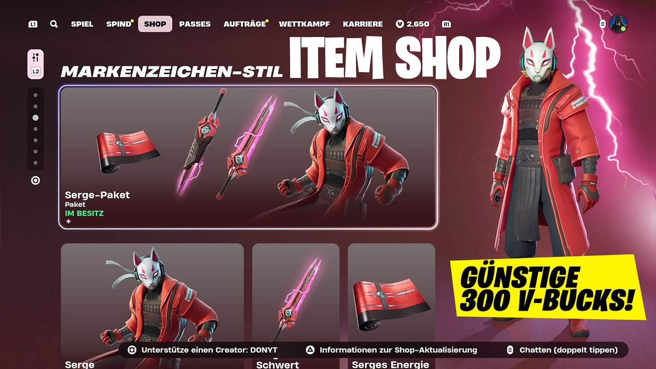 Fortnite | Item Shop | GRATIS Wogendes Schwert & Serge Skin für 300 V ...