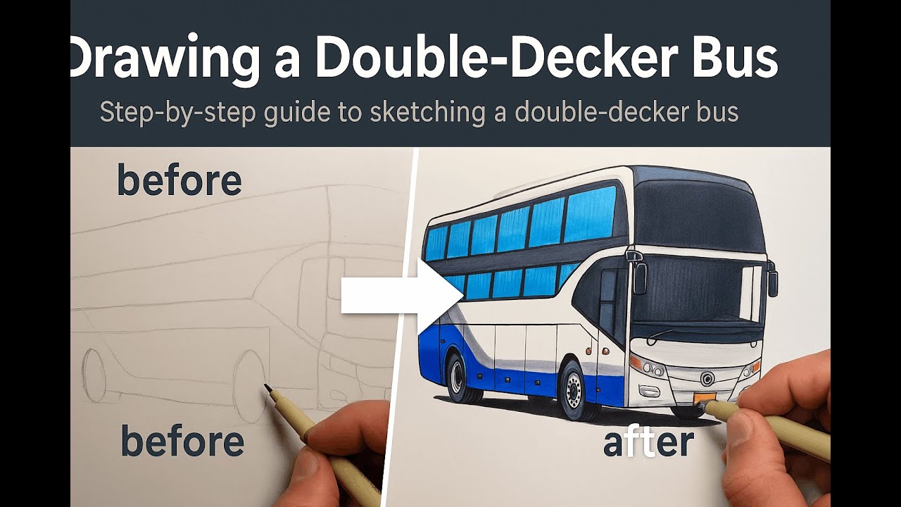 How to Draw a Double Decker Bus Realistic Marker Tutorial Step by Step ...