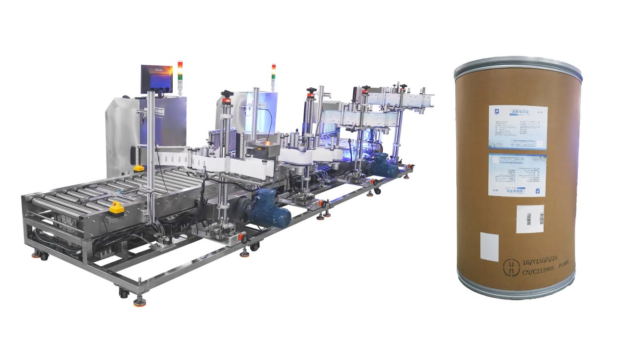 Large Drum Labeler with 4 Label Applicators - YouTube