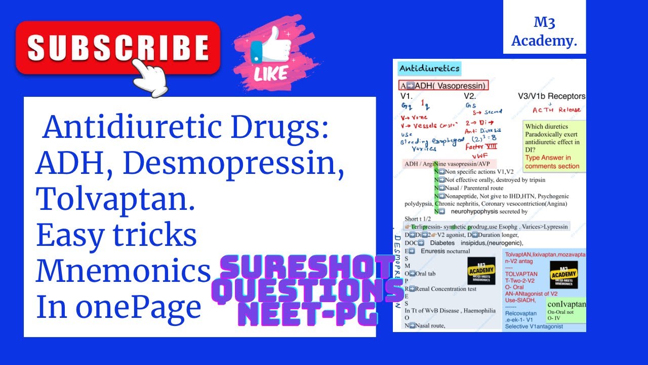 English Antidiuretics drug ADH Desmopressin Tolvaptan SIADH in one Page ...