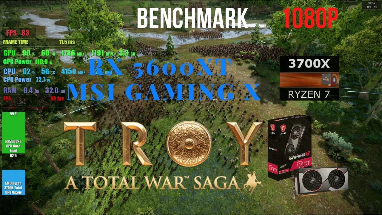 Total War Saga: TROY RX 5600 XT MSI GAMING X Benchmark Ryzen 3700x ...