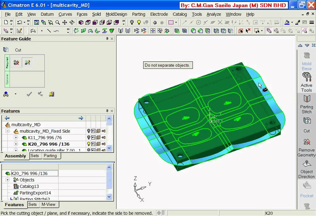 CIMATRON E6 0 30 Step10c Stitch and Cut for cavity insert - YouTube