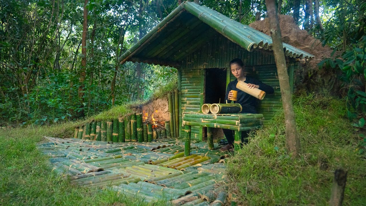 Amazing Girl Build The Most Beautiful Bamboo Little House Off Grid ...