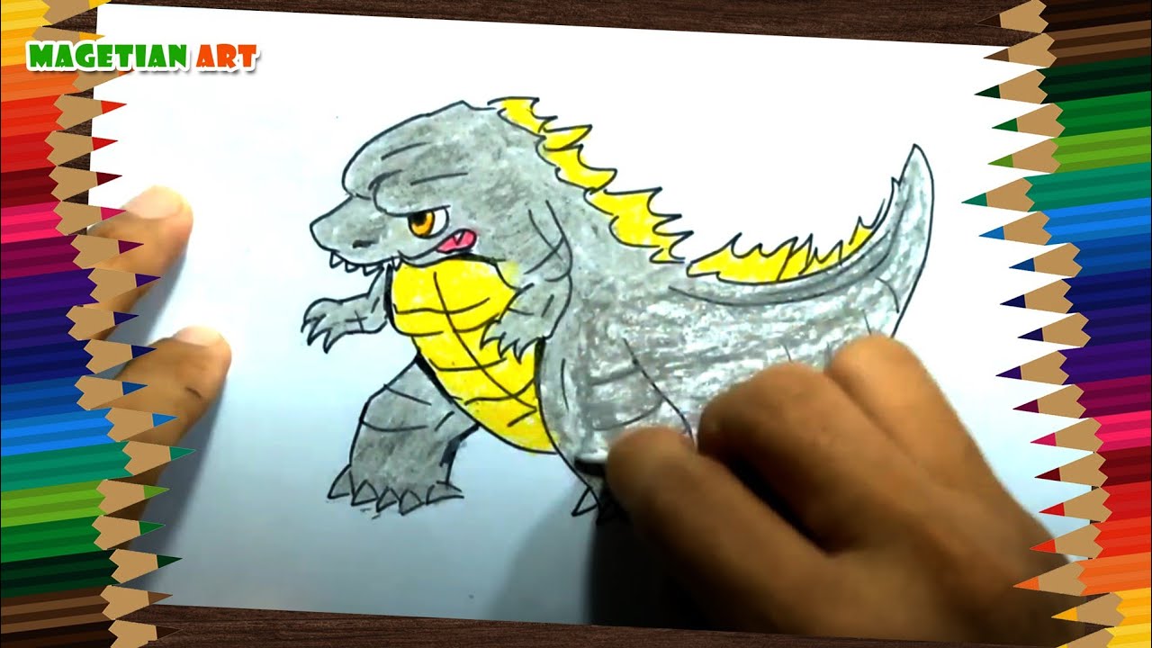 Draw godzilla monster easy simple cute mode | how to drawing coloring - YouTube