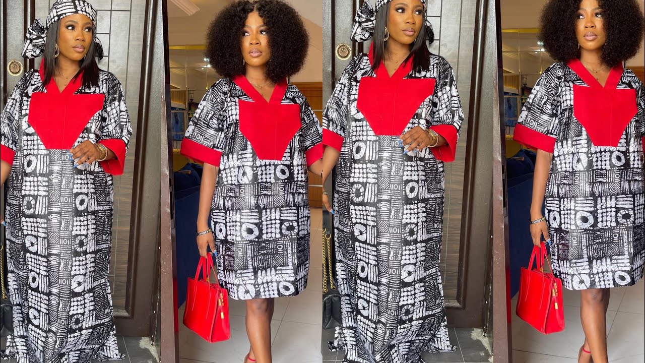 How to cut and sew trendy bubu with built up collar & front patch ...