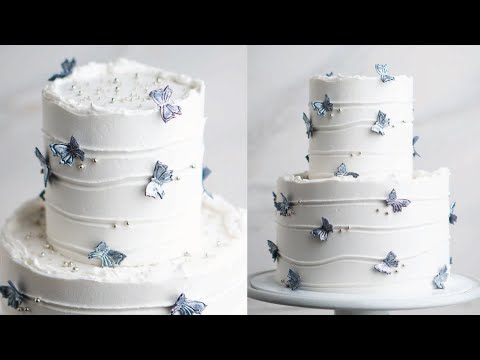 How to Make an Easy Buttercream 2 Tier Cake with Butterflies - YouTube