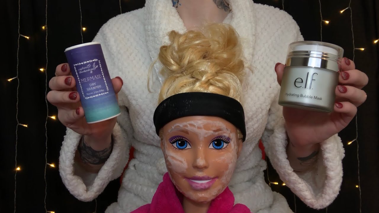 ASMR BINAURAL PAMPERING ON DOLL HEAD | Bubble Mask, Facial Tonic, Scalp ...