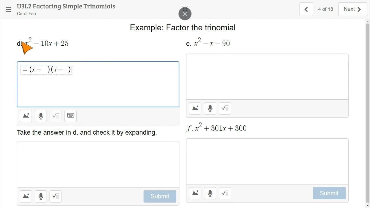 U3L2 Simple Trinomial Factoring - YouTube