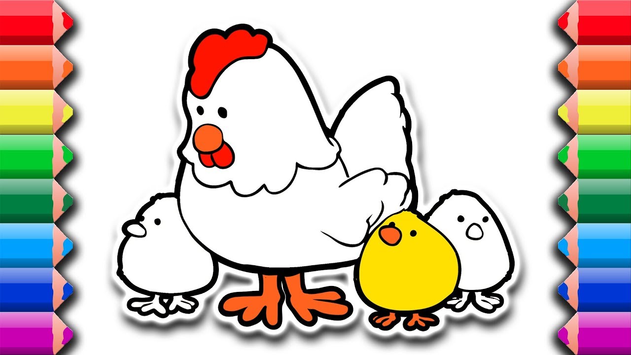 How to draw and color hen and chicks | Drawing coloring pages for kids ...
