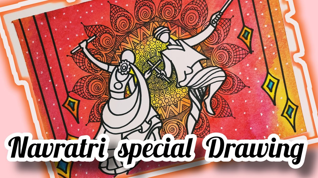 Navratri Drawing Easy || How to Draw Navratri Poster Easy step by step ...
