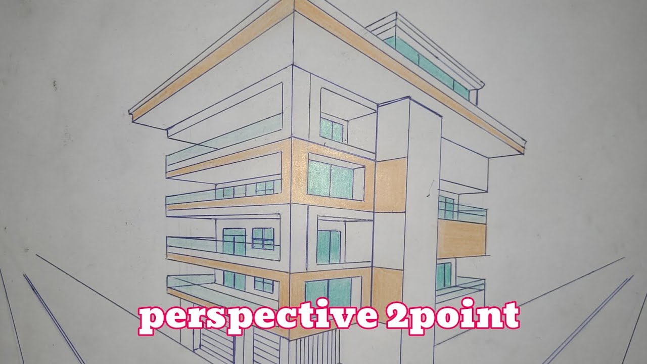How to draw a two-point perspective, perspective drawing of the facade ...