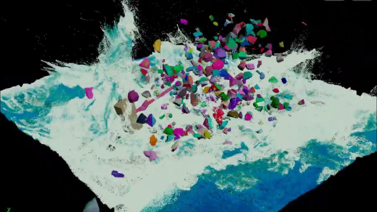 Houdini Crag rigid body explode in water FLIP simulation - YouTube
