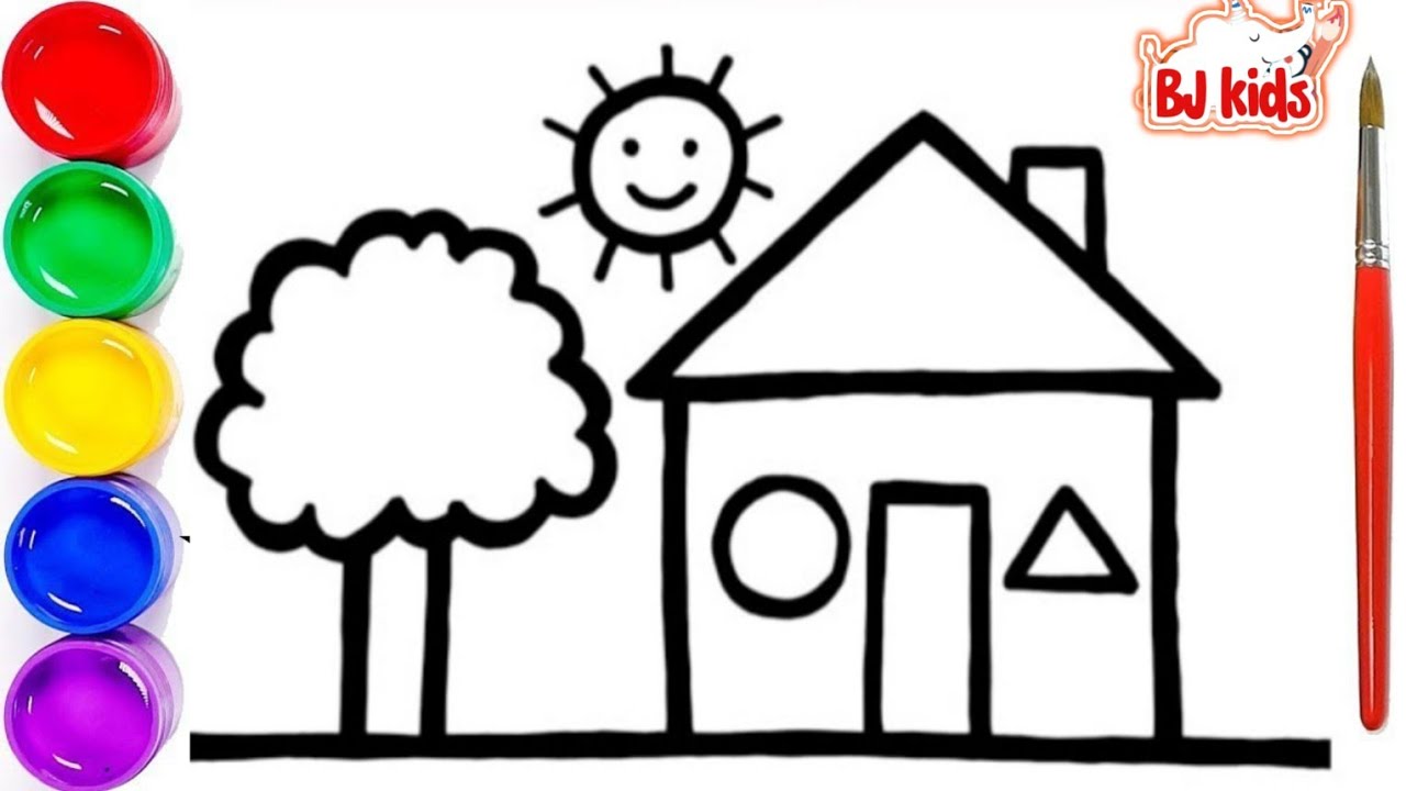 DRAW HOUSE USING SHAPE FOR KIDS / Learn to draw square circle rectangle ...