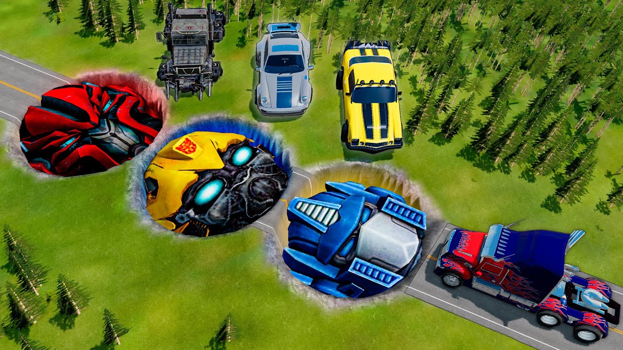 Mega Pits With Bumblebee And Autobot vs Optimus Prime And Big & Small Transformers! BeamNG ...